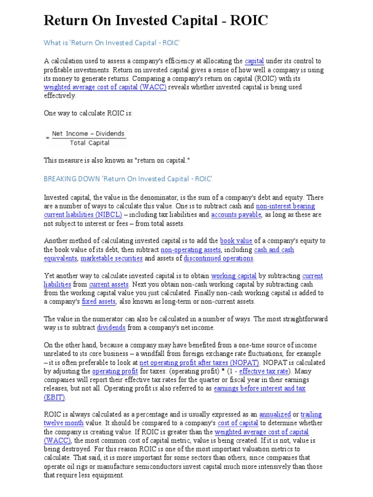 Return On Invested Capital | PDF | Cost Of Capital | Investing