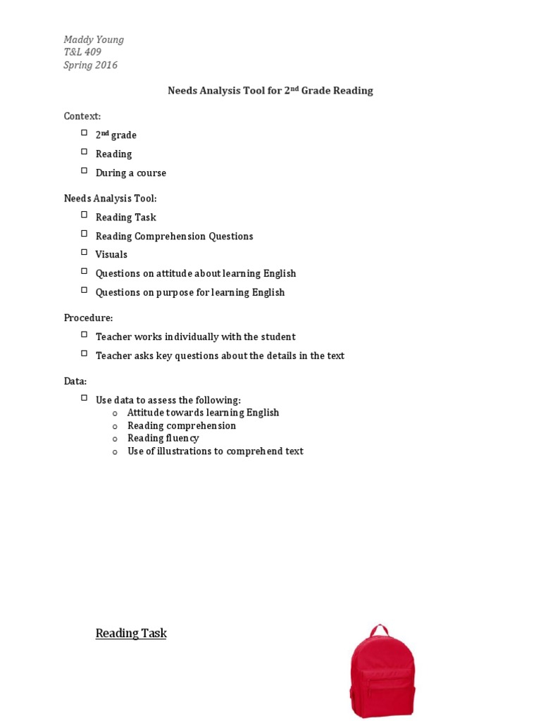 Context:: Needs Analysis Tool For 2 Grade Reading | PDF | Reading ...