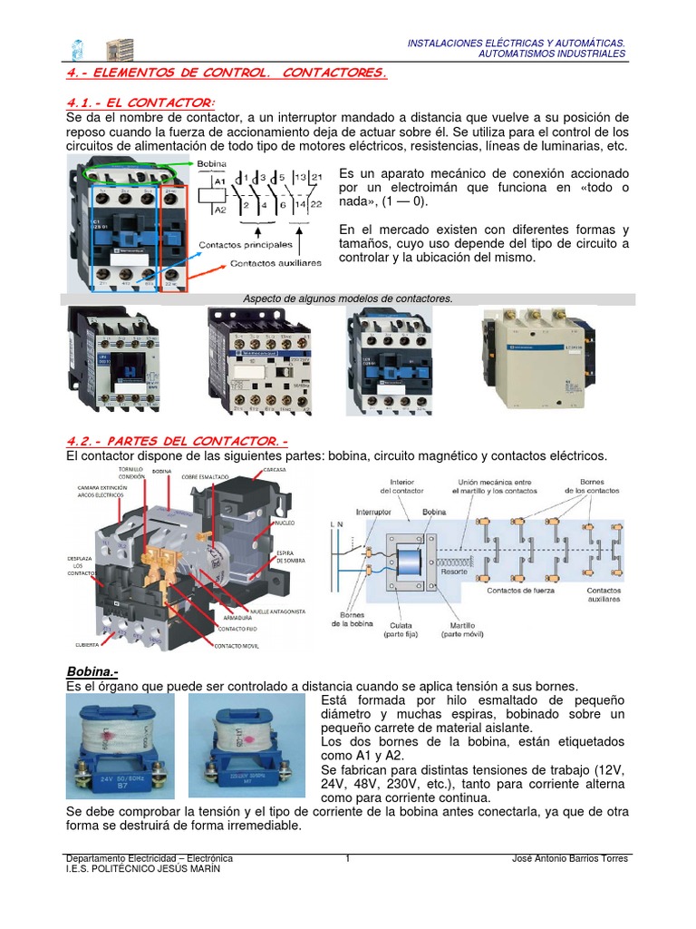 Funcionamiento y Partes del Contactor | PDF | Inductor | Corriente ...