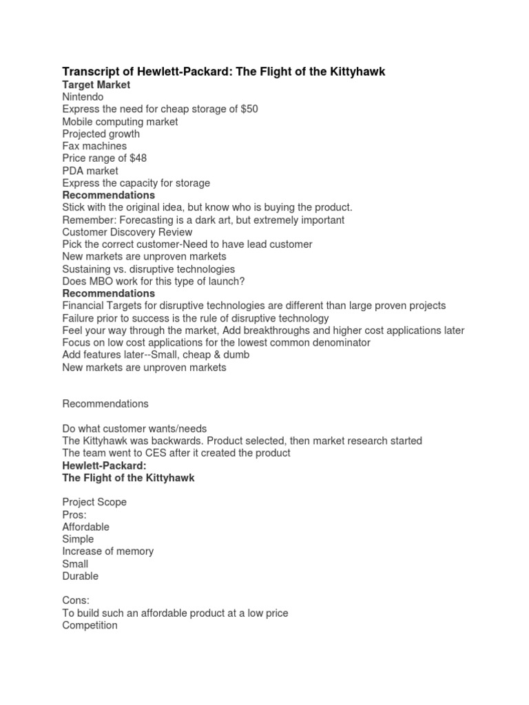 Transcript of Hewlett-Packard: The Flight of The Kittyhawk: Target ...