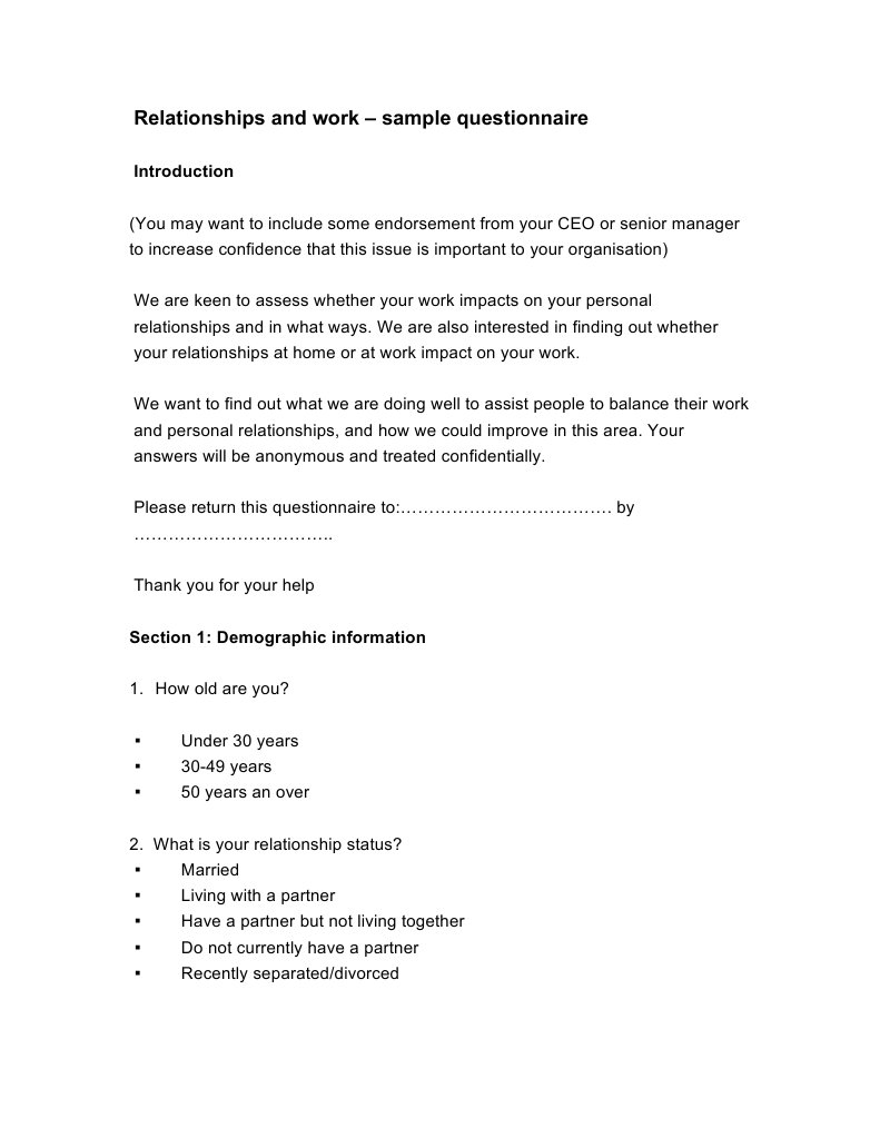 Relationships Sample Questionnaire | PDF | Work–Life Balance | Psychology