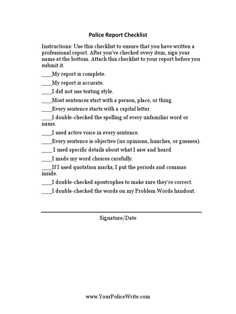 Police Report Checklist