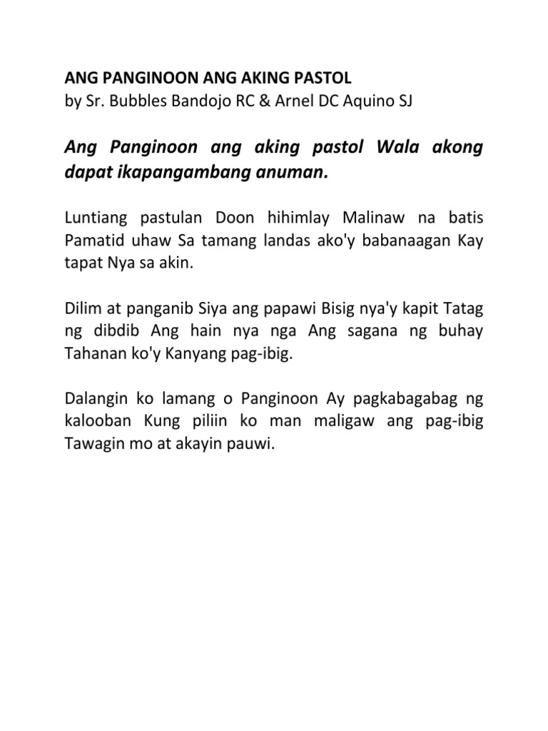 Panginoonngakingbuhaylyrics