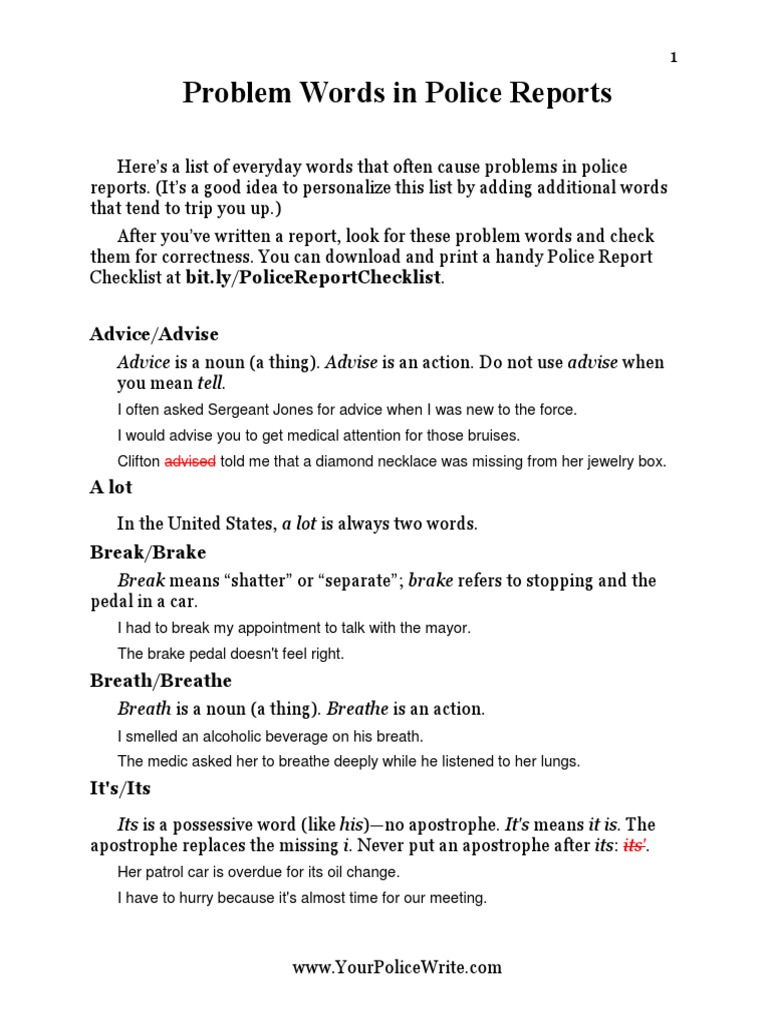 Problem Words in Police Reports | Download Free PDF | Grammar ...