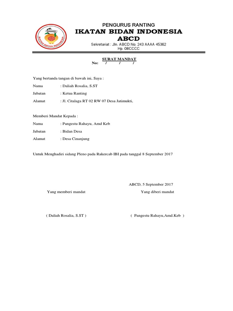 Kop Surat Mandat | PDF