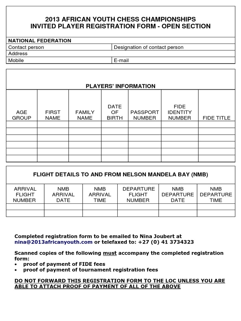 Chess Registration Form 2013 | PDF
