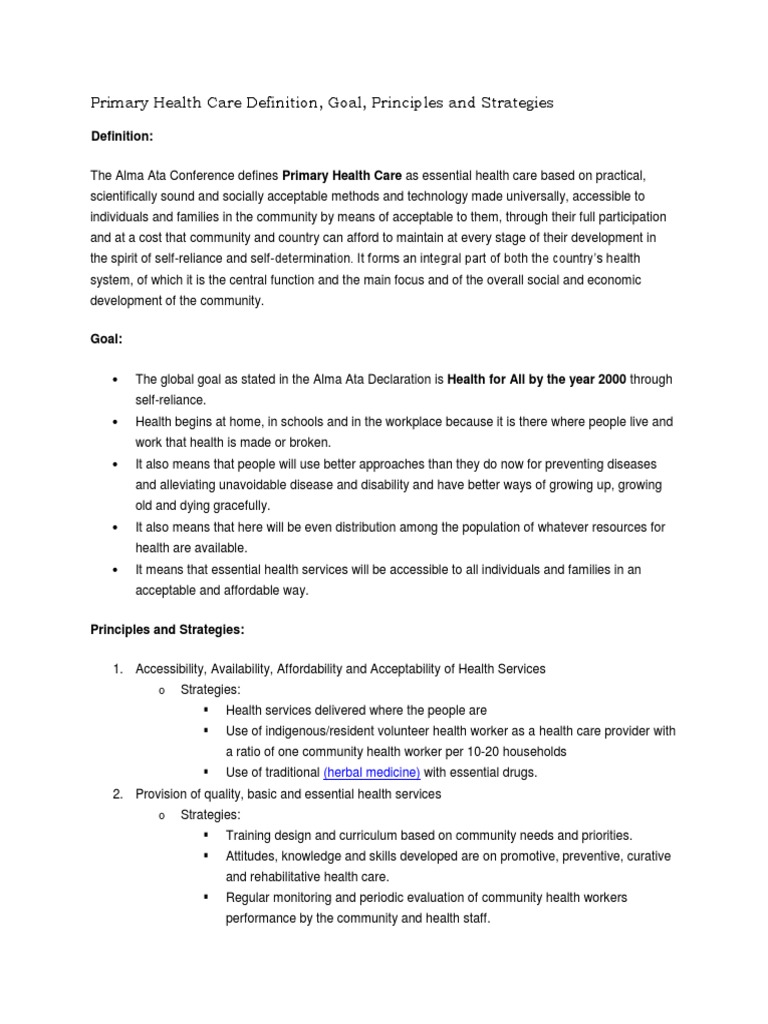 Principles and Goals of Primary Health Care | PDF | Public Sphere ...