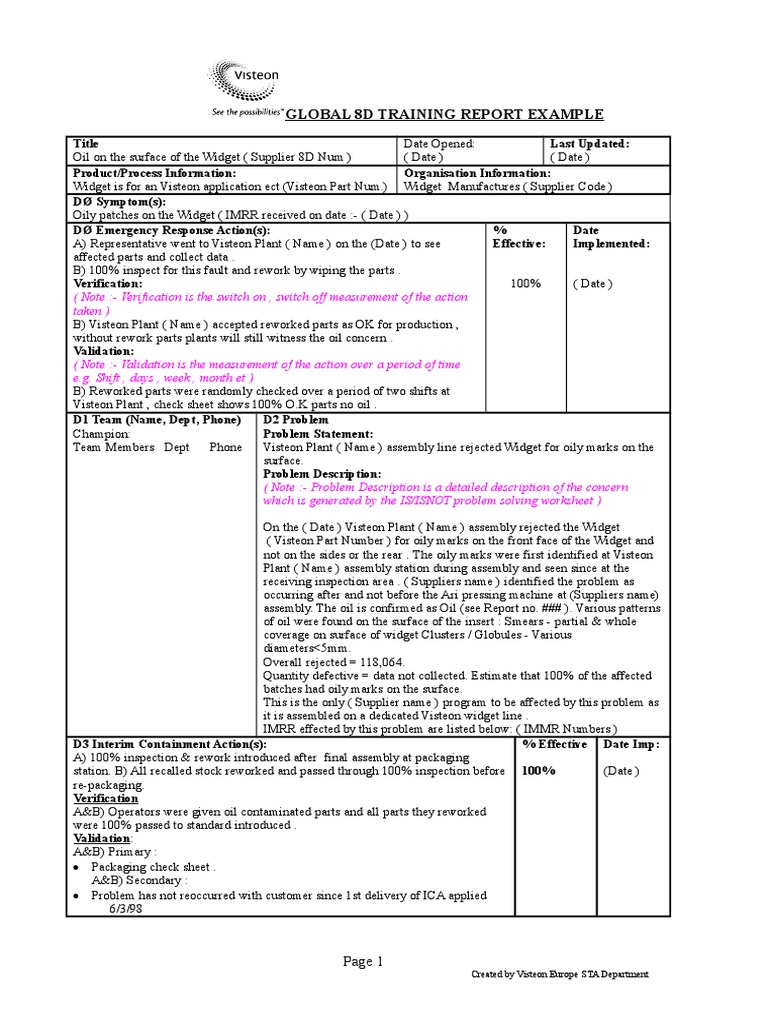Global 8D Training Report Example: Created by Visteon Europe STA ...