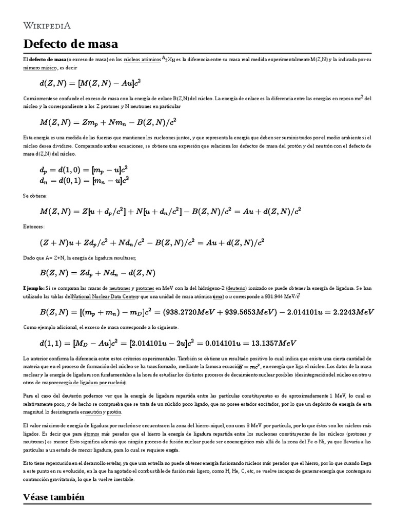 Defecto de Masa | Quimica nuclear | Universo físico