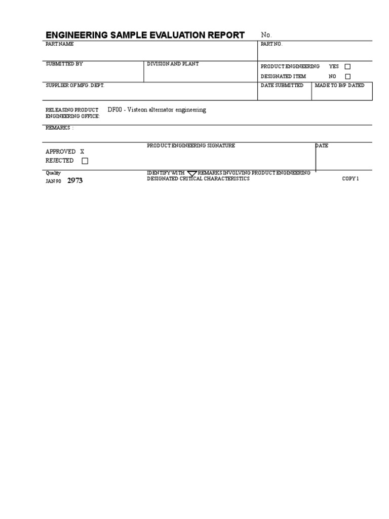 Engineering Sample Evaluation Report | PDF