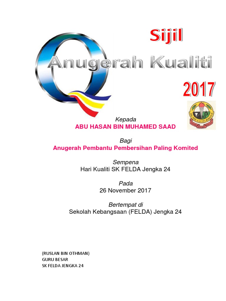 Sijil Anugerah Kualiti | PDF