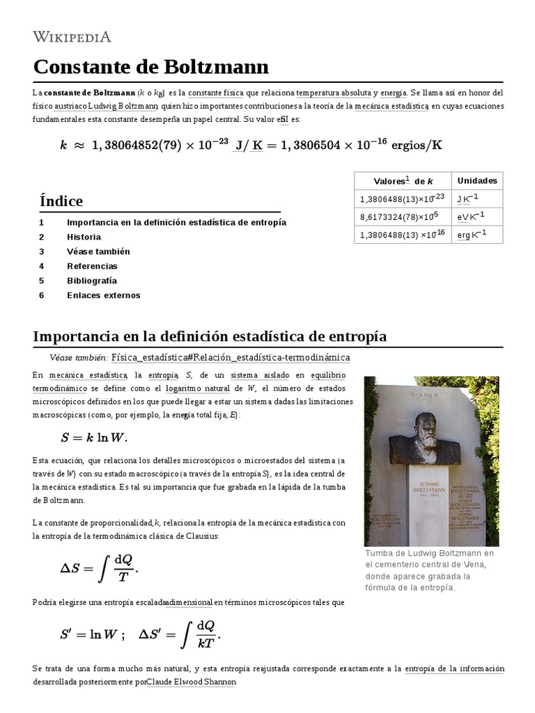 Constante de Boltzmann | PDF | Entropía | Mecánica estadística