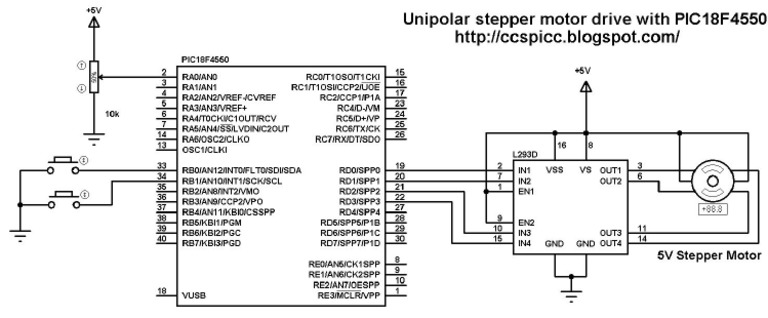 Pic18f4550 l293d H Bridge Unipolar Stepper Motor Control Circuit Ccs Pic C | PDF