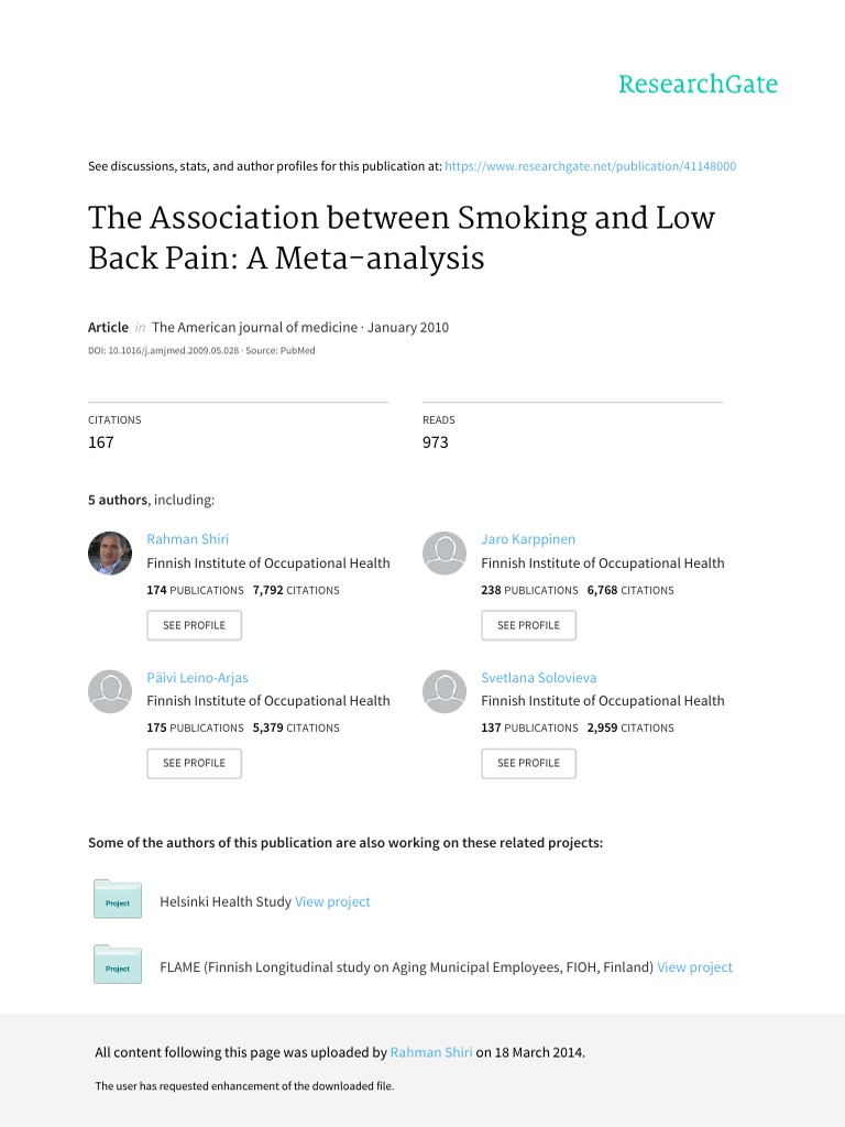 Smoking and Low Back Pain | PDF | Meta Analysis | Tobacco Smoking