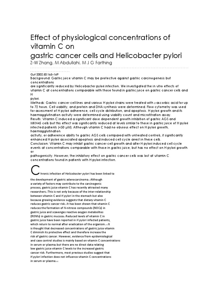Helicobacter Pylori | PDF | Vitamin C | Neoplasms