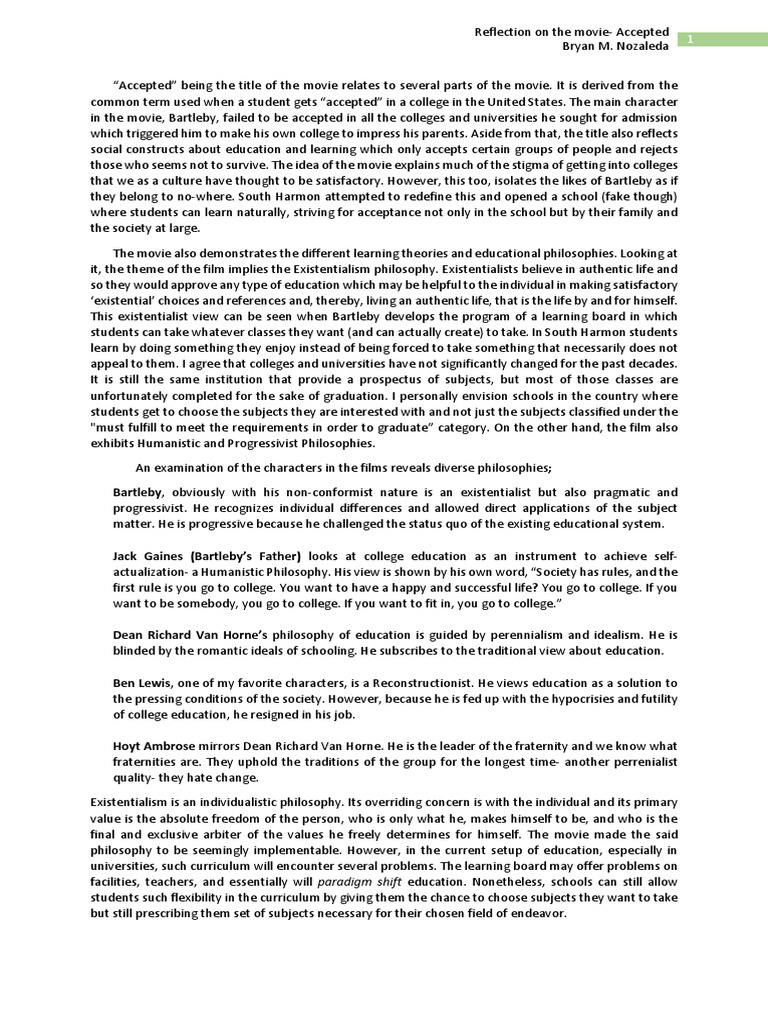 Accepted Reflection Paper | PDF | Existentialism | Philosophy Of Education