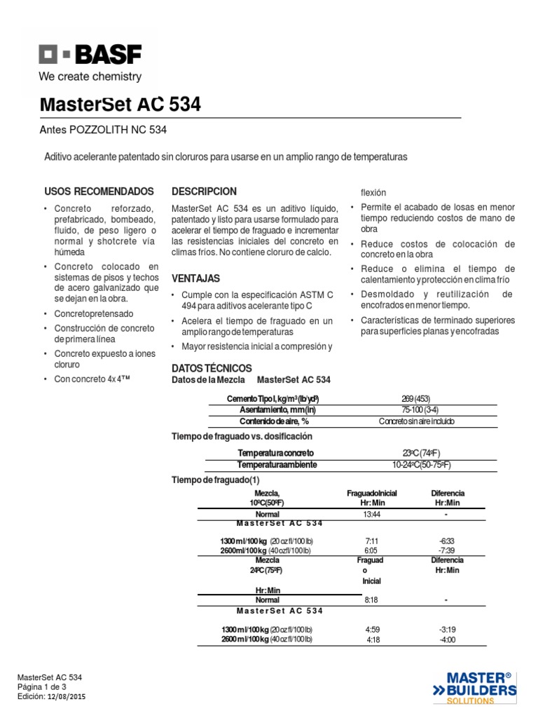 MasterSet AC 534 | PDF | Hormigón | Materiales de construcción