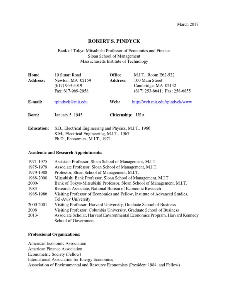 Robert S. Pindyck: Academic Profile | PDF | Economics | Macroeconomics
