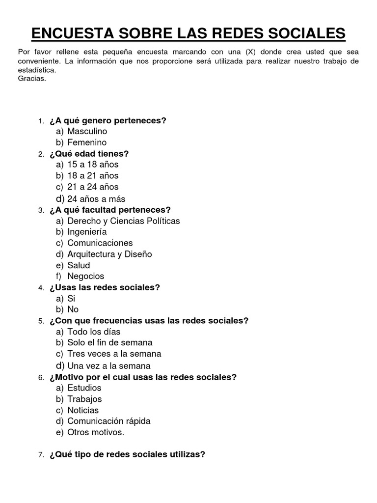 Encuesta Sobre Las Redes Sociales | PDF | Ciencias sociales