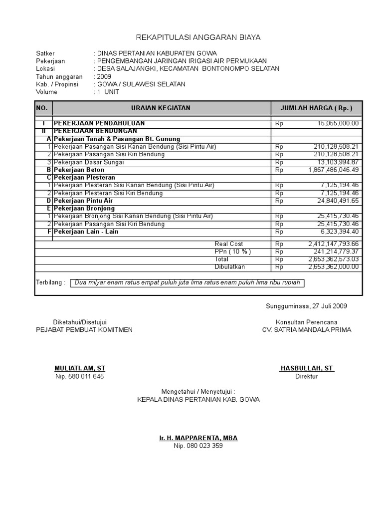 RAB Bendung Bontonompo 2010 Edit New 200jt | PDF
