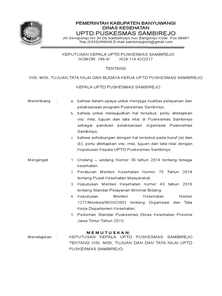 SK Visi Misi Tujuan Dan Tata Nilai | PDF