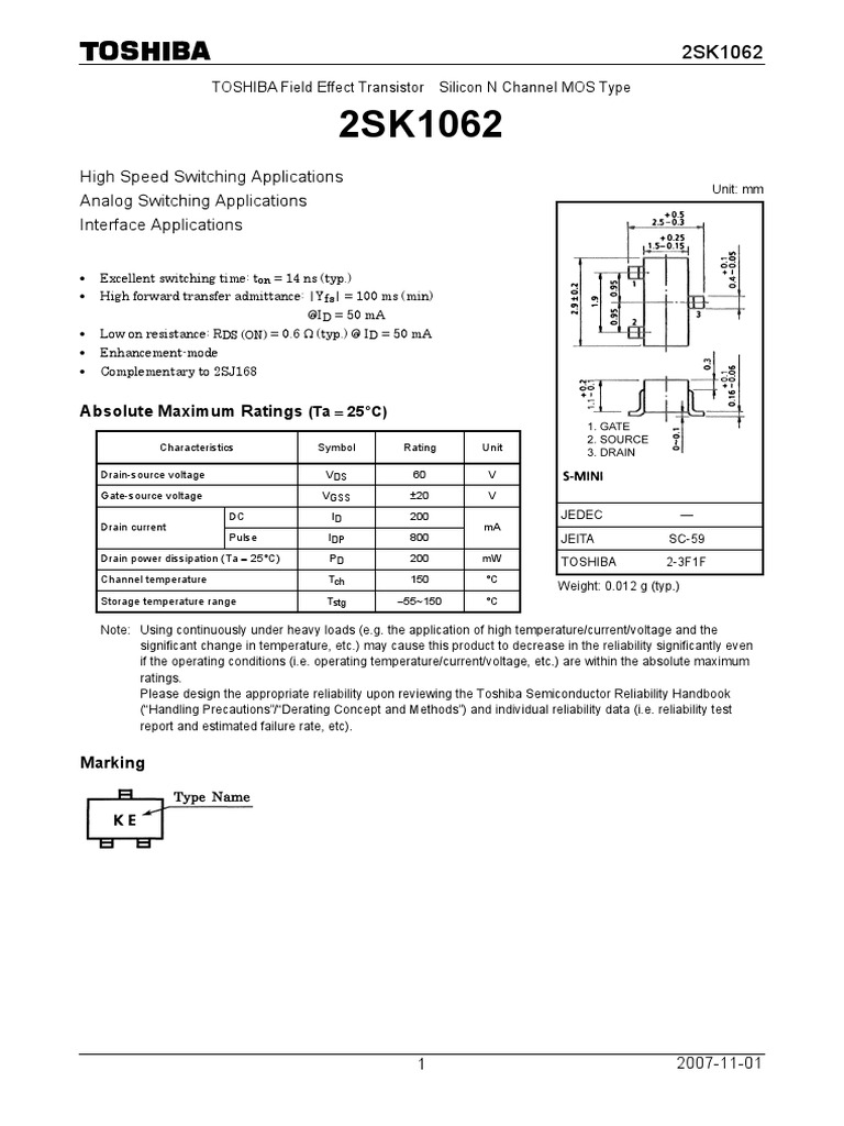 2SK1062 - Doppler | Download Free PDF | Field Effect Transistor | Reliability Engineering