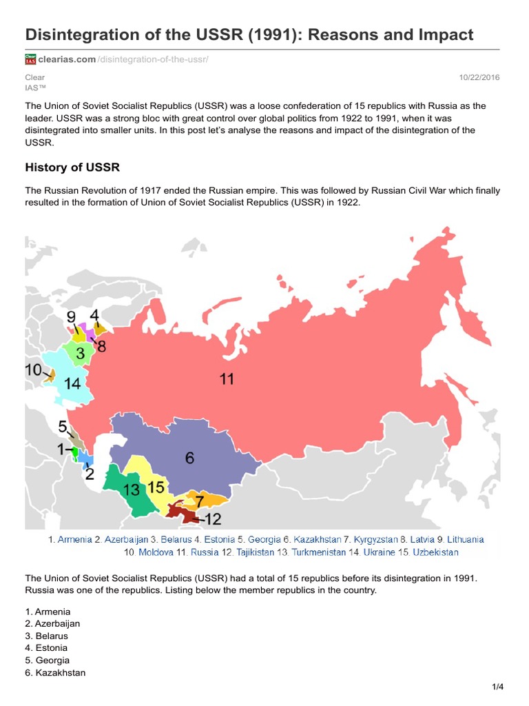 Disintegration of The USSR 1991 Reasons and Impact | PDF | Republics Of ...