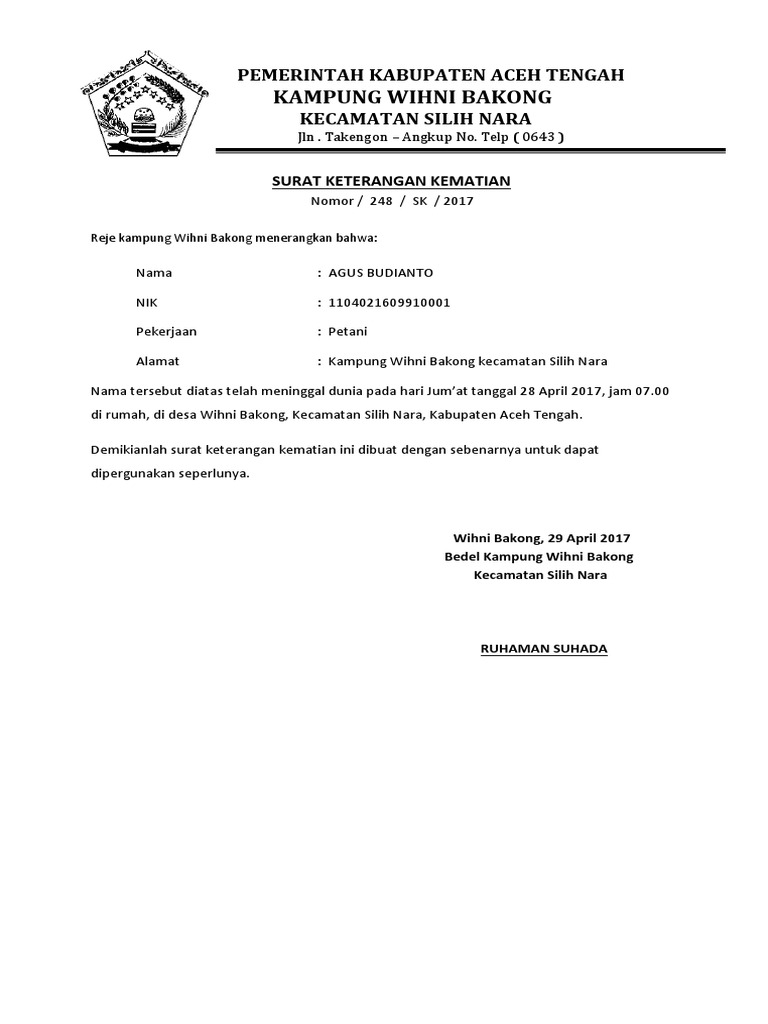 Surat Keterangan Kematian | PDF