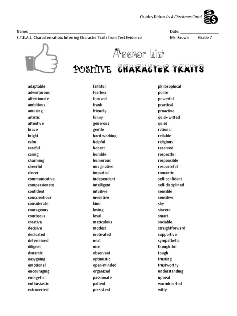 Character Traits in A Christmas Carol | PDF
