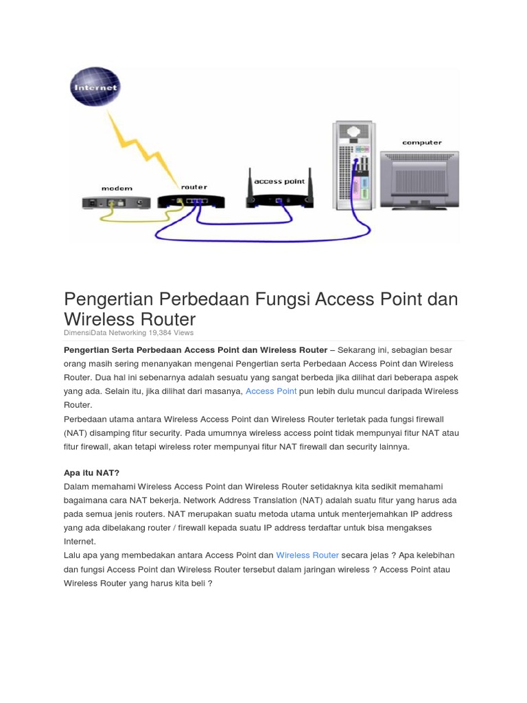 Pengertian Perbedaan Fungsi Access Point Dan Wireless Router | PDF