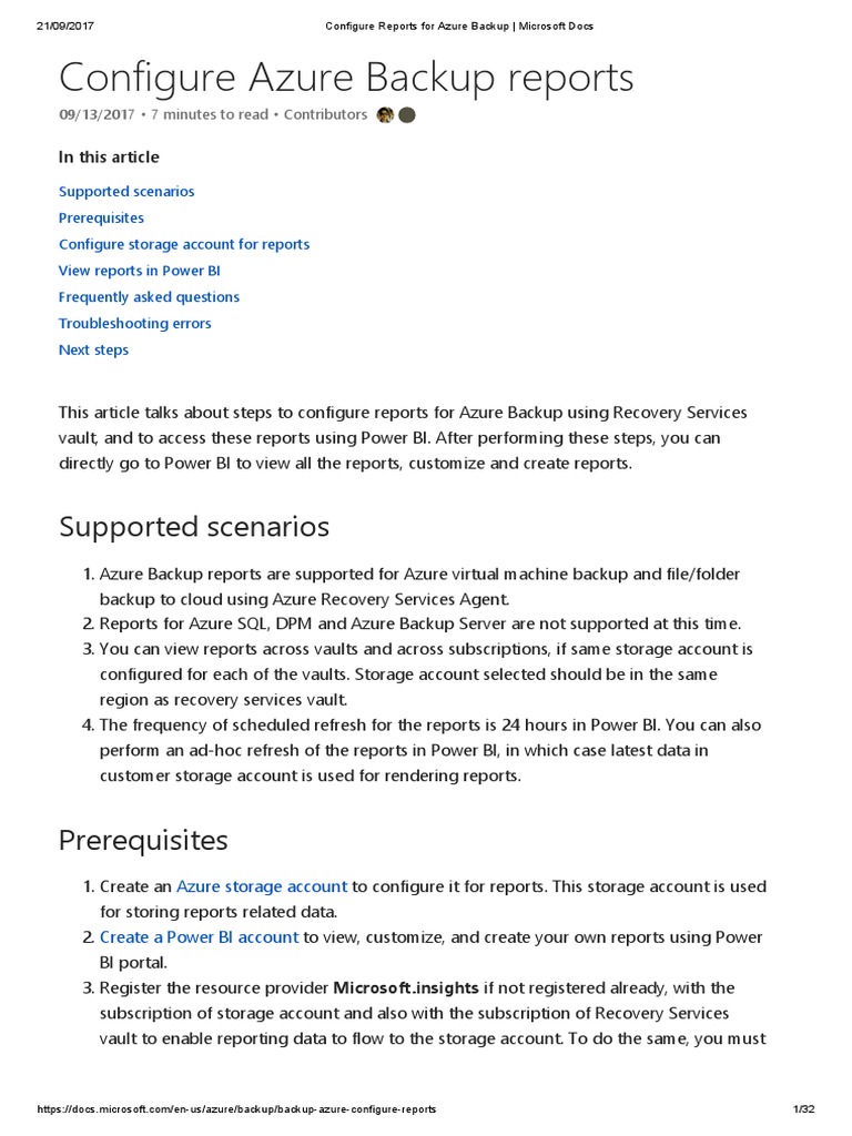 Configure Azure Backup Reports | PDF | Backup | Microsoft Azure