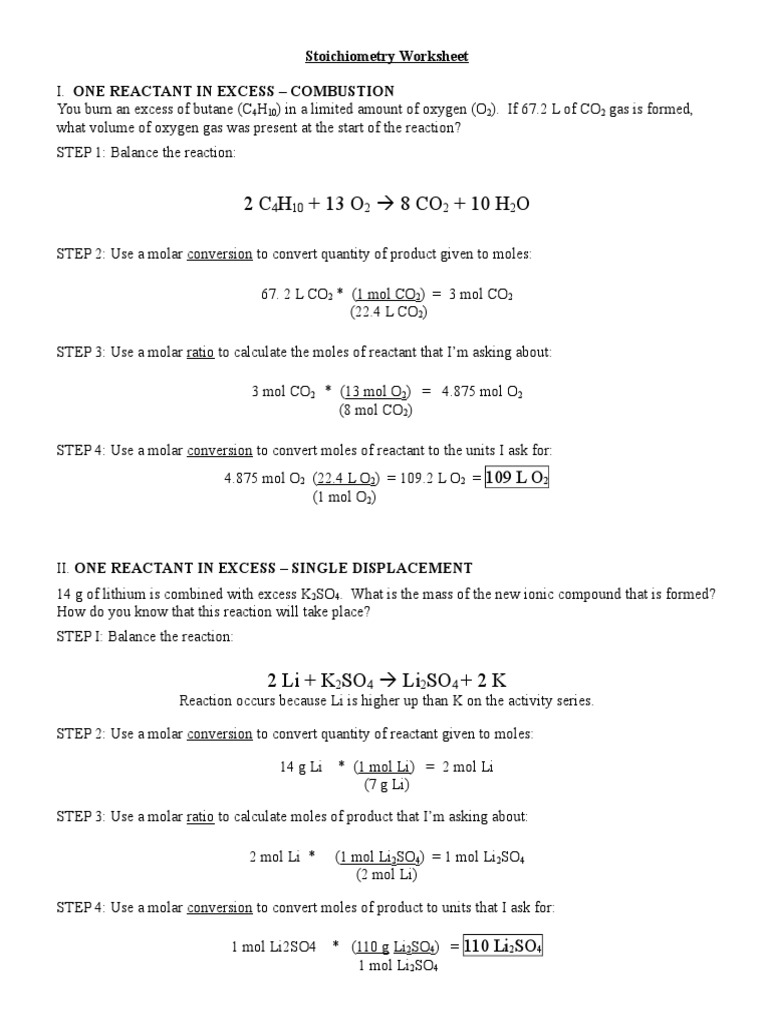 Worksheet Chemistry Mole Calculations Chapter 8 Answers