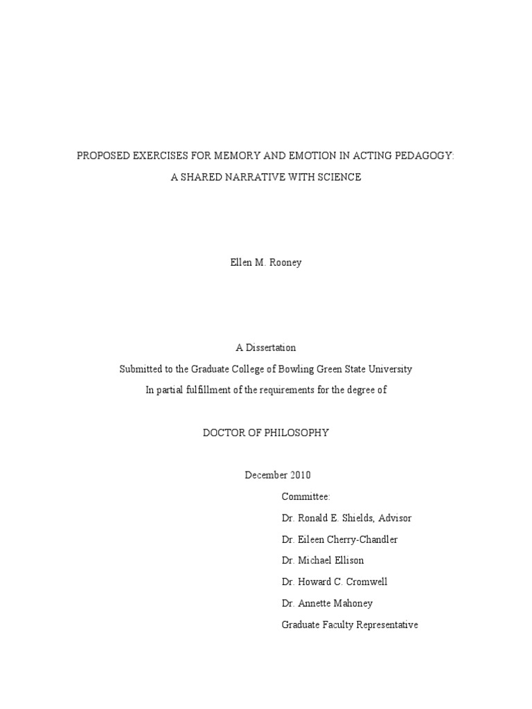 Proposed Exercises For Memory and Emotion in Acting Pedagogy A Shared ...