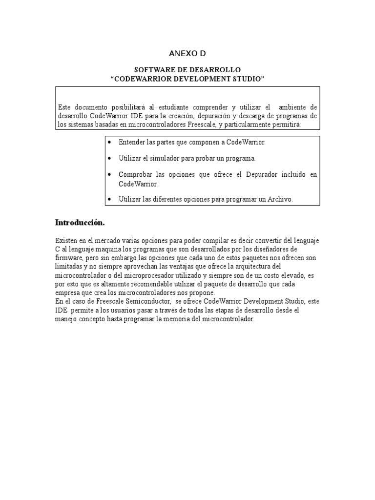 CodeWarrior 1 PDF | PDF | Compilador | Microcontrolador