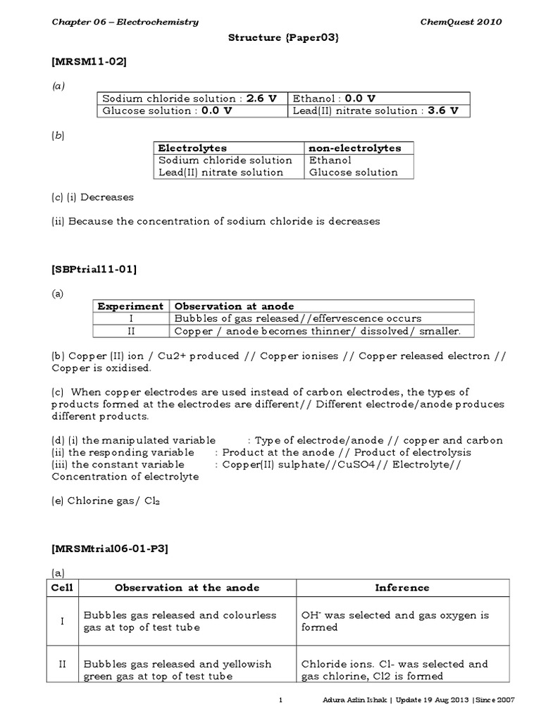 08 C06 2012 P3 Ans - Struc | PDF | Electrochemistry | Chlorine