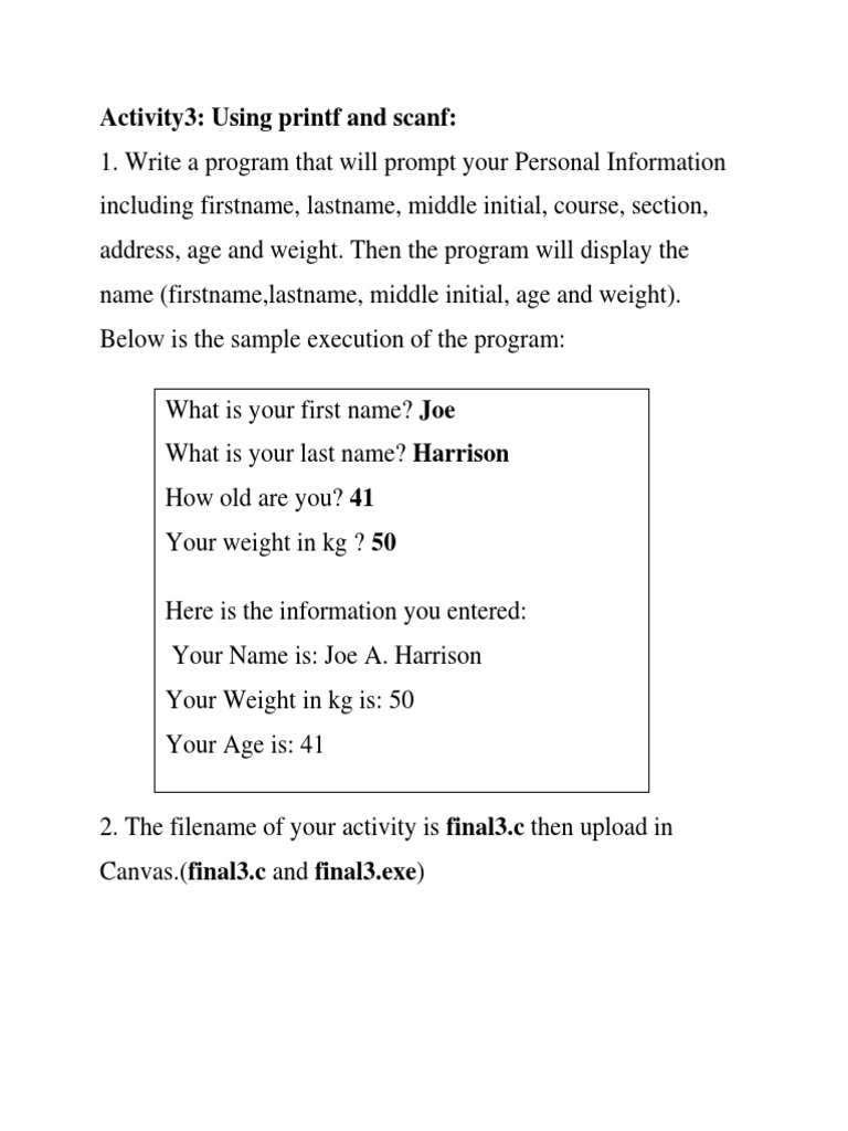 FINAL3 Printf Scanf Instruction | PDF