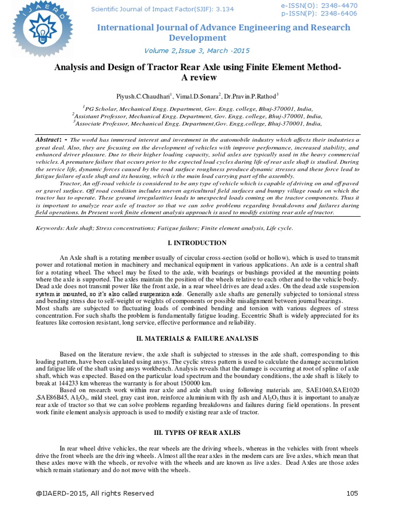 Analysis and Design of Tractor Rear Axle Using Finite Element Method ...