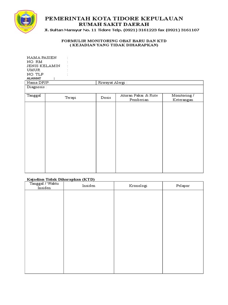 Formulir Monitoring Obat Baru Dan KTD | PDF