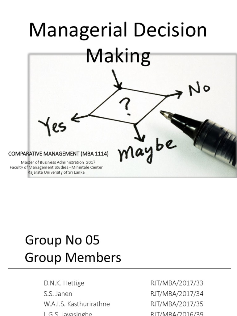 Managerial Decision Making - MBA-2017 | PDF | Decision Making ...