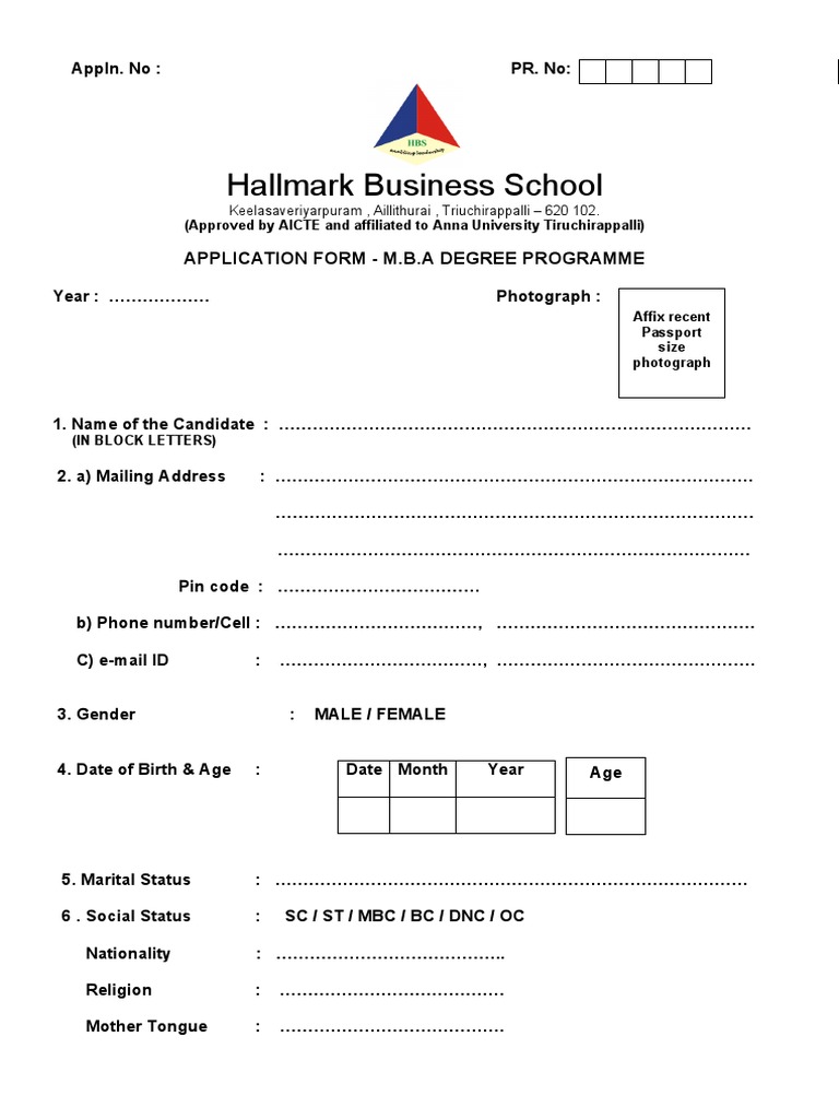 HBS Application Form | PDF