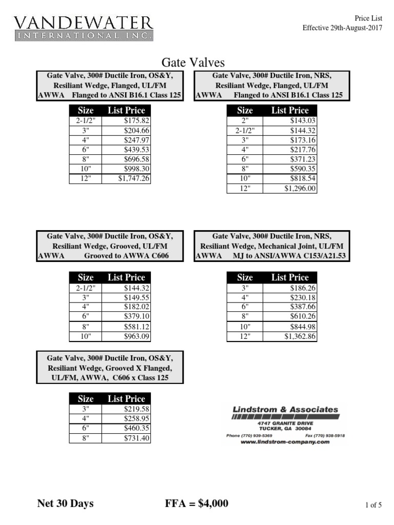 Vandewater Valve Price List 8-29-17 | PDF