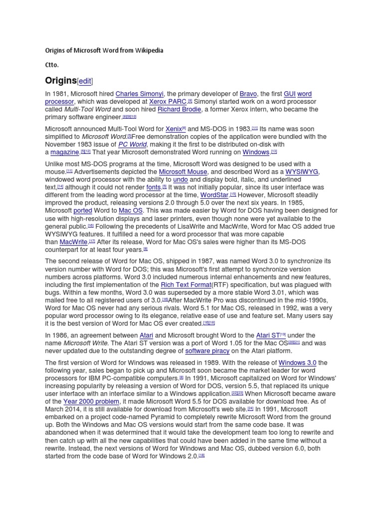 Origins: Origins of Microsoft Word From Wikipedia Ctto | PDF ...