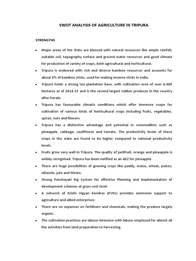 Swot Analysis of Agriculture in Tripura: Strengths | PDF | Agriculture ...