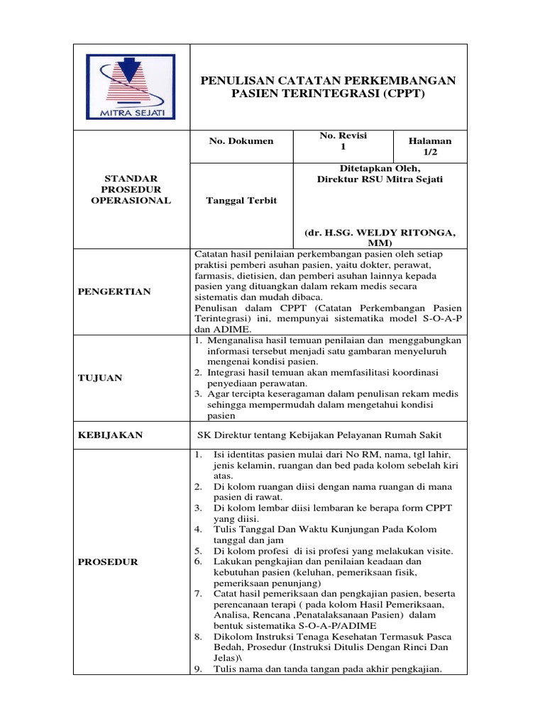 Penulisan Catatan Perkembangan Pasien Terintegrasi | PDF