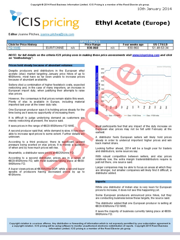 Sample: Ethyl Acetate | Download Free PDF | Prices | The United States