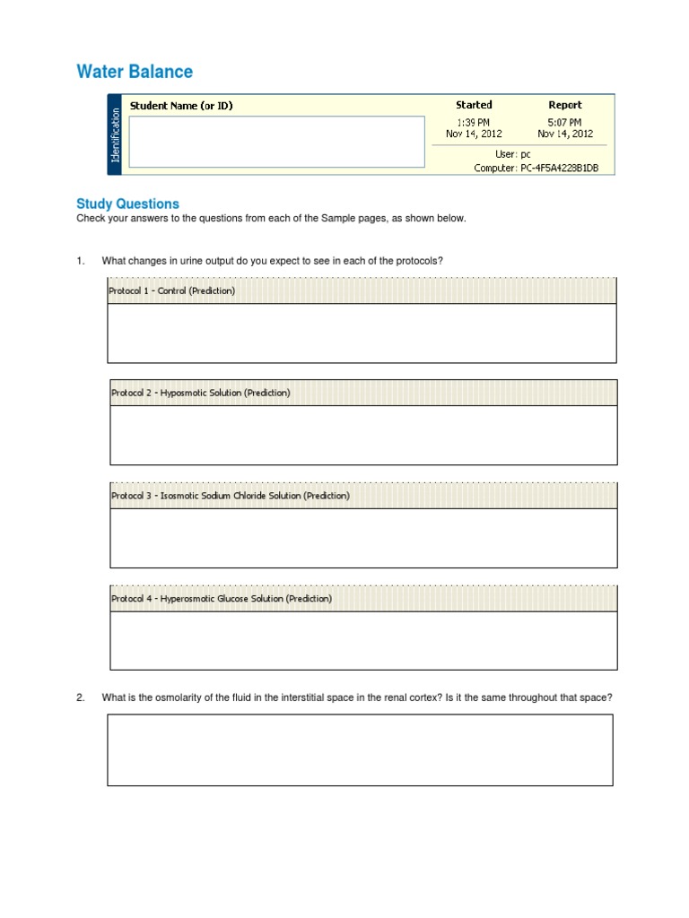 Water Balance: Study Questions | PDF | Kidney | Medical Specialties