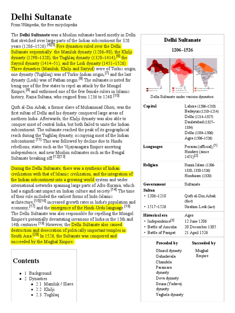 Delhi Sultanate - Wikipedia | PDF | Religion And Belief