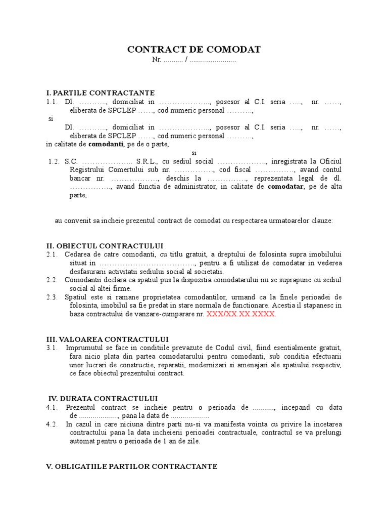 Contract de Comodat