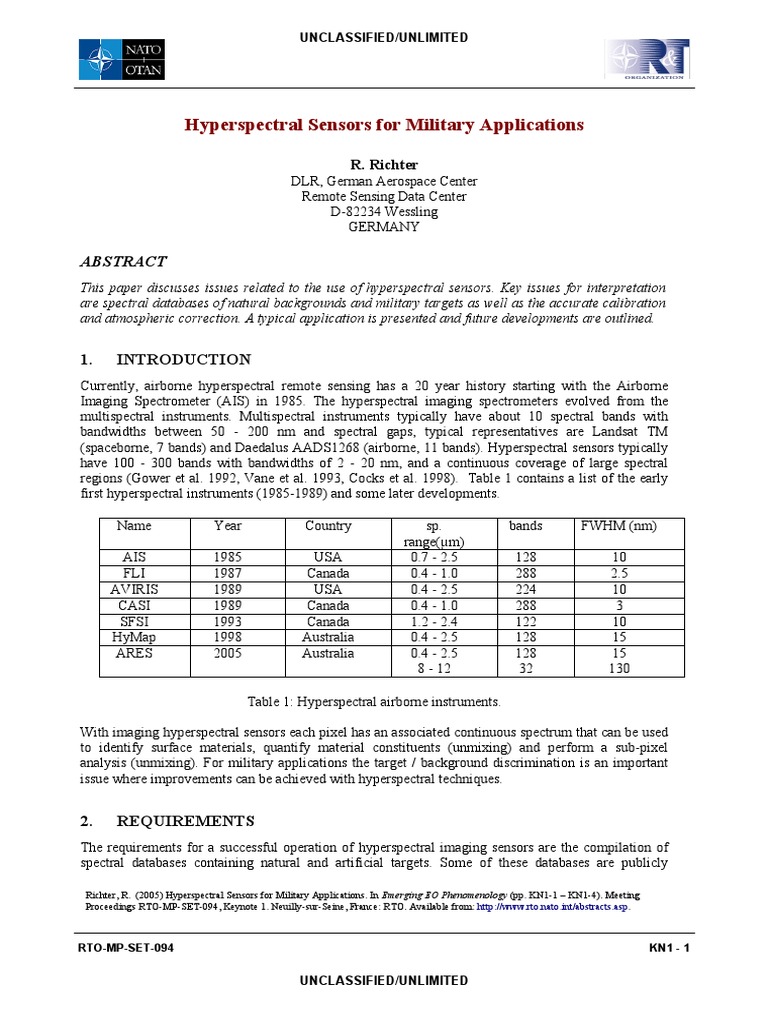 Hyperspectral Sensors in Military | PDF | Classified Information ...