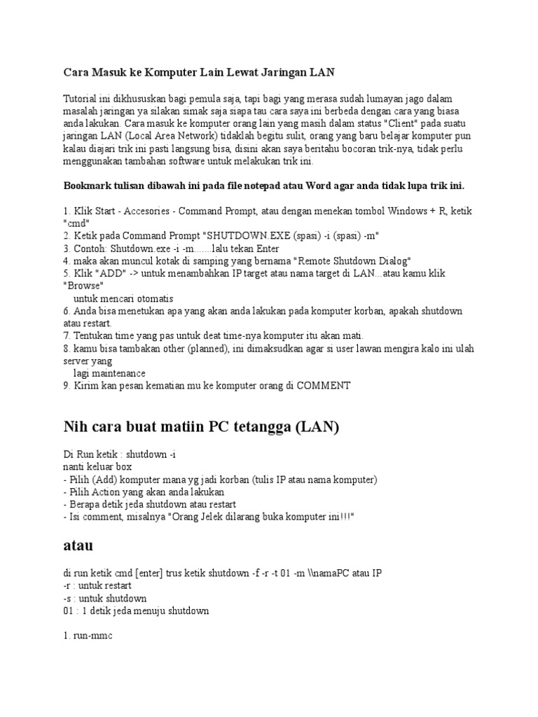 Cara Masuk Komputer Orang Lain Lewat Jaringan | PDF